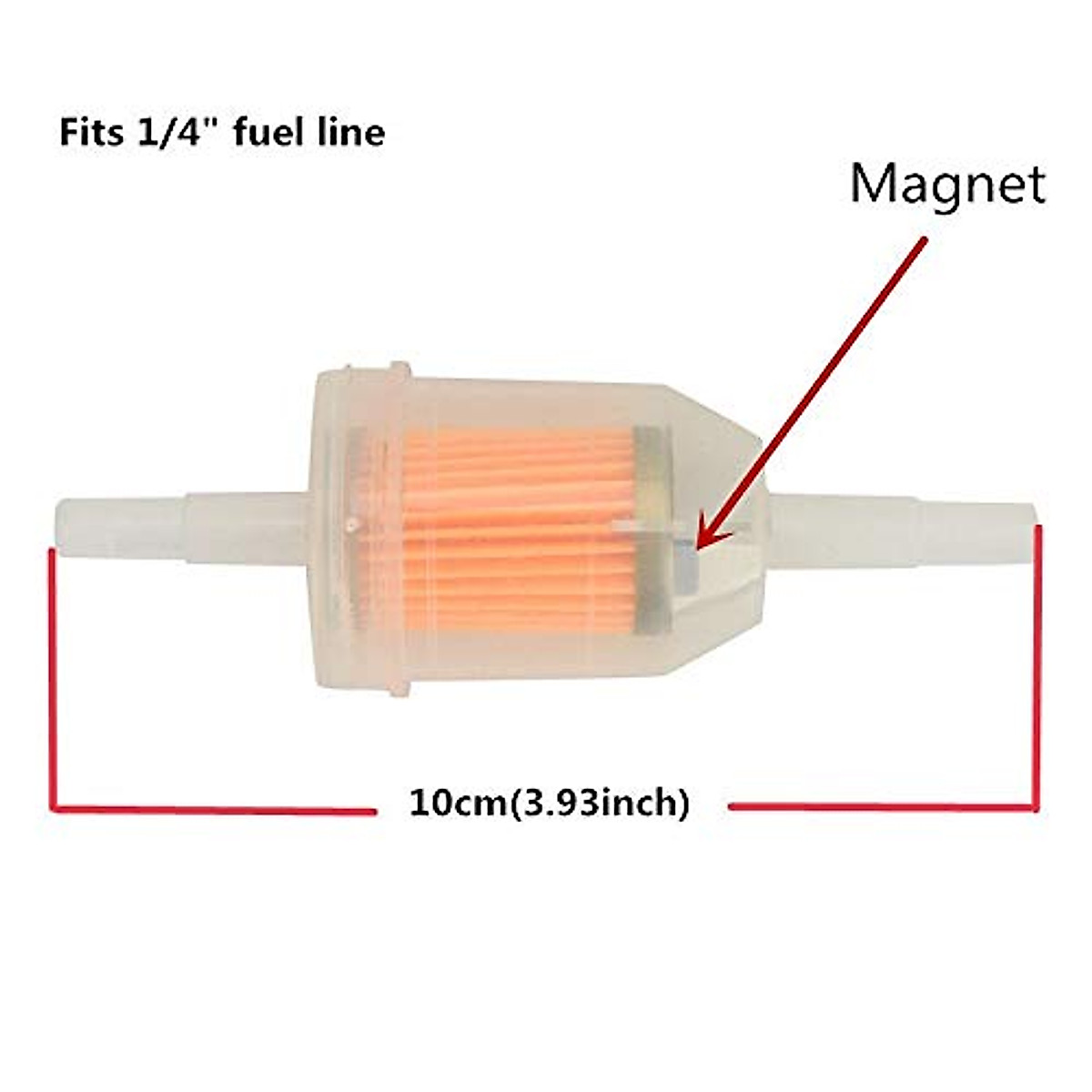 CocoMocart Gas Inline Fuel Filters with magnet for Kawasaki Kohler Briggs & Stratton John Deere 1/4 Inch x 5/16 Inch (Pack of 10)