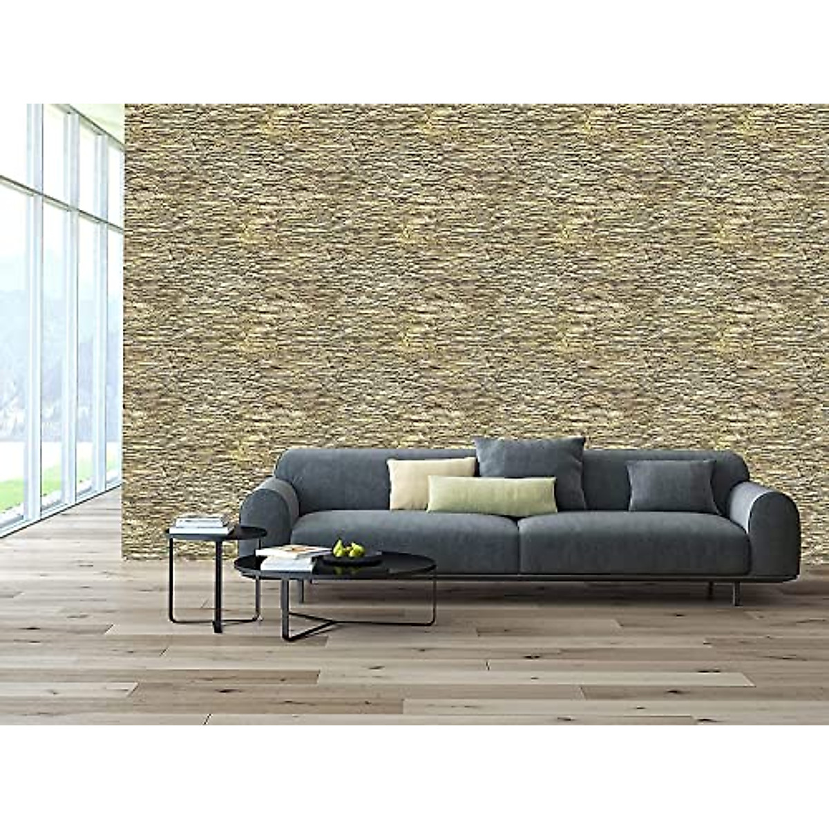 Retro-Art 3D Wall Panels, Pack of 6, Stone Wall in Beige Yellow, PVC, 37.2" x 25.5", Cover 39.53 sq.ft., 186FB