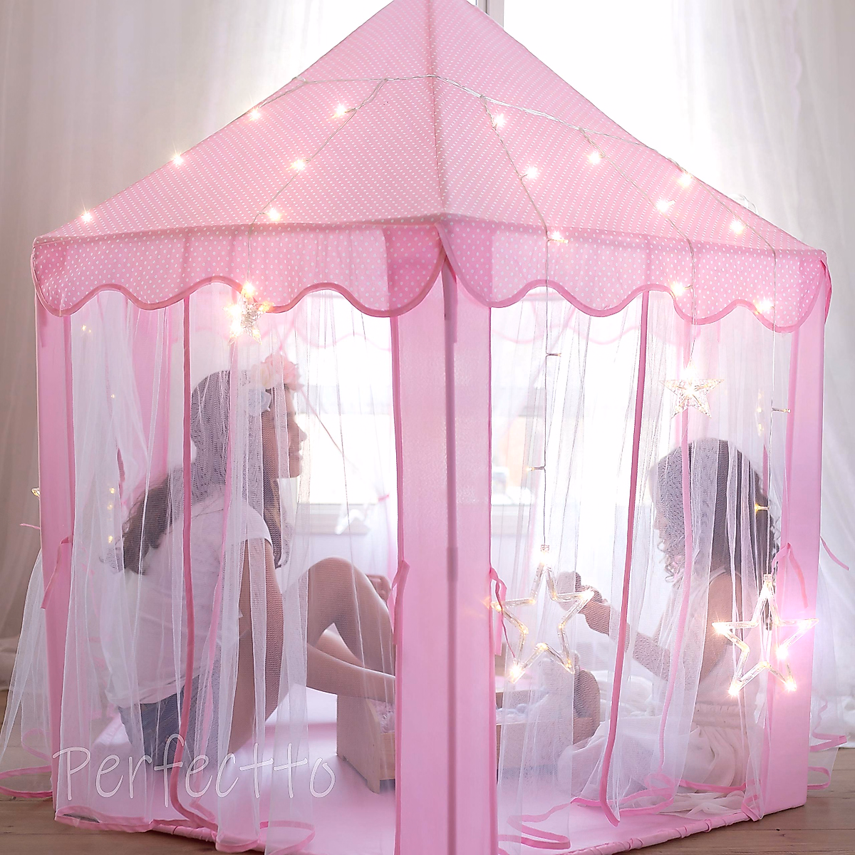 Princess Castle Play Tent with Star Lights - For Girls Age 3-7, Encourages Imaginative Play