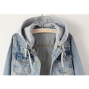 LifeShe Women's Casual Detachable Hoodie Denim Jacket