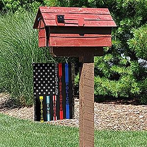 Military American Flag Army Police Cop Firefighter Fire Blue Green Red Thin Line Black No One Fights Alone Nylon Burlap Linen Fabric Garden Flag Farmhouse Mailbox Decor Welcome 12x18 Double Sided