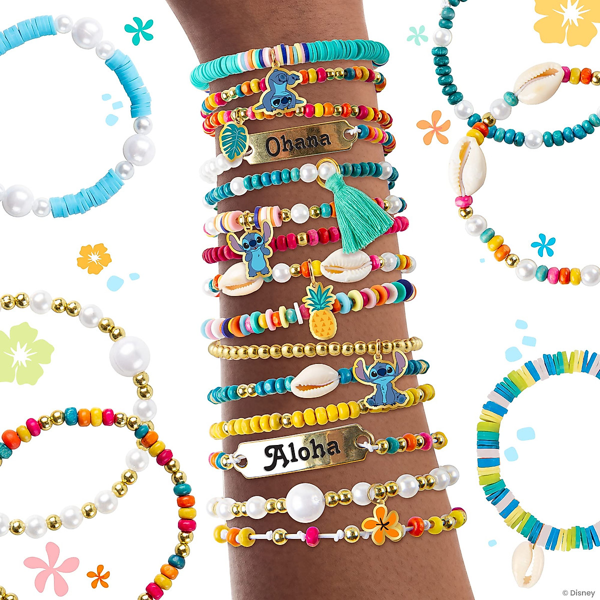 Fashion Angels Disney Stitch DIY Bracelet Making Kit, Includes 1,000+ Shell Beads, Tassels, & More, Lilo & Stitch Collectable Jewelry for Kids, Teen Girls & Boys