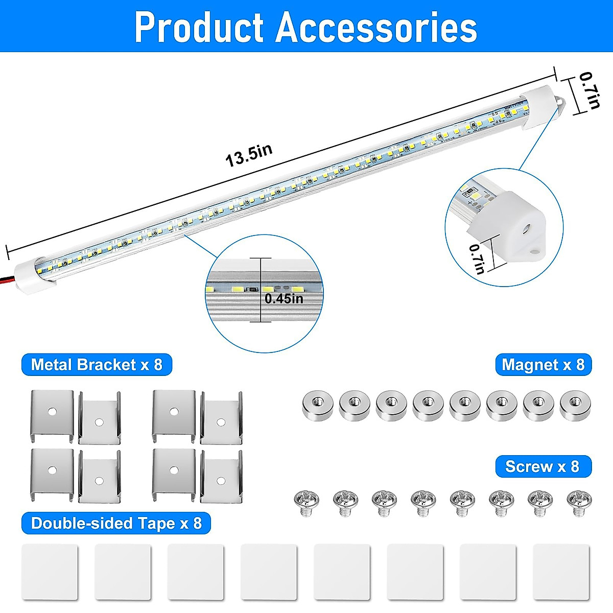 Linkstyle 4PCS 12V LED Interior Light Bar, 192LEDs 12V LED Light Strip with Switch, 6500K Slim Car Interior Lights for Car Truck RV Boat Cabinet