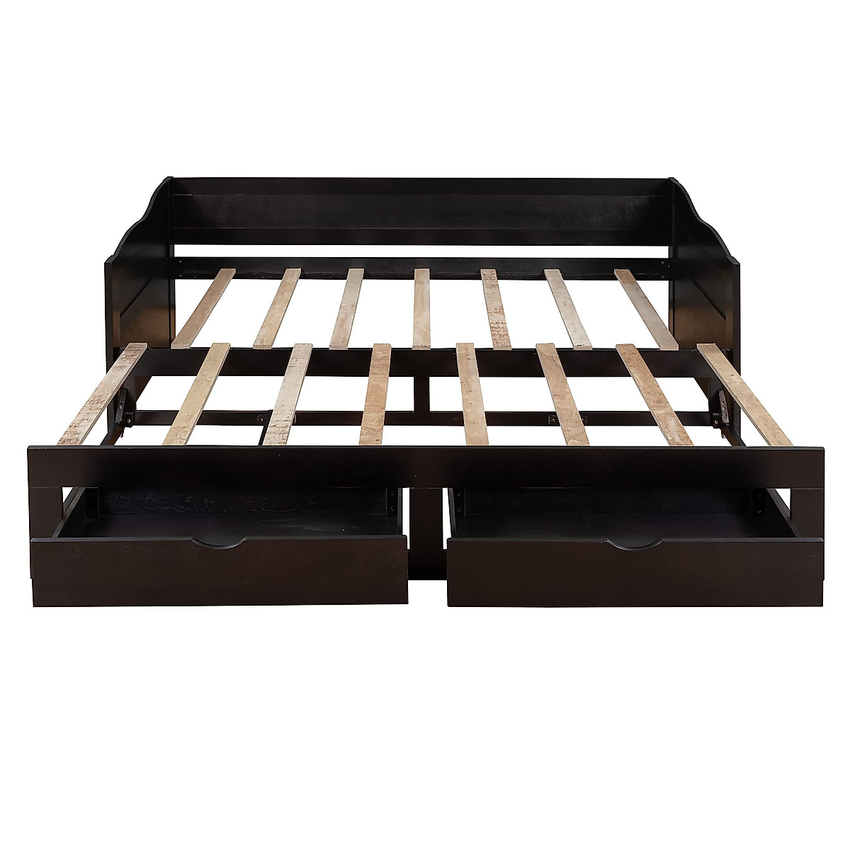LERFAN Extending Daybed House Bed with Two Drawers and Trundle Bed, can be Expanded from Twin Size to King Size, No Box Spring Needed, 77.2" L x 76.4" W x 29" H Espresso