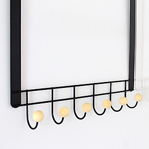 GOODSDECO Over The Door Hooks - 6 Hooks, Heavy Duty Over The Door Coat Towel Hat Scarf Rack Hanger, Wooden Door Hooks, Behind Back of Door (Black)