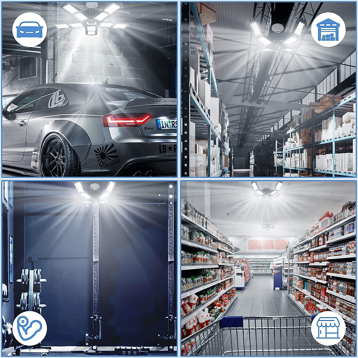 Aoretic LED Garage Lights Bulb 10+1 Panels 2 Pack -200W, 20000LM 6500K Led Shop Light with 6+1 Deformable Panels, Ceiling Lights for Basement Barn Light Garage