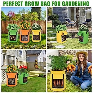 HYH 6 Pack 10 Gallon Potato Grow Bags with Flap Colorful Plant Grow Bags for Growing Potatoes Heavy Duty Thickened Nonwoven Fabric Grow Bags Pots Gardening Vegetable Growing Bags with Durable Handles