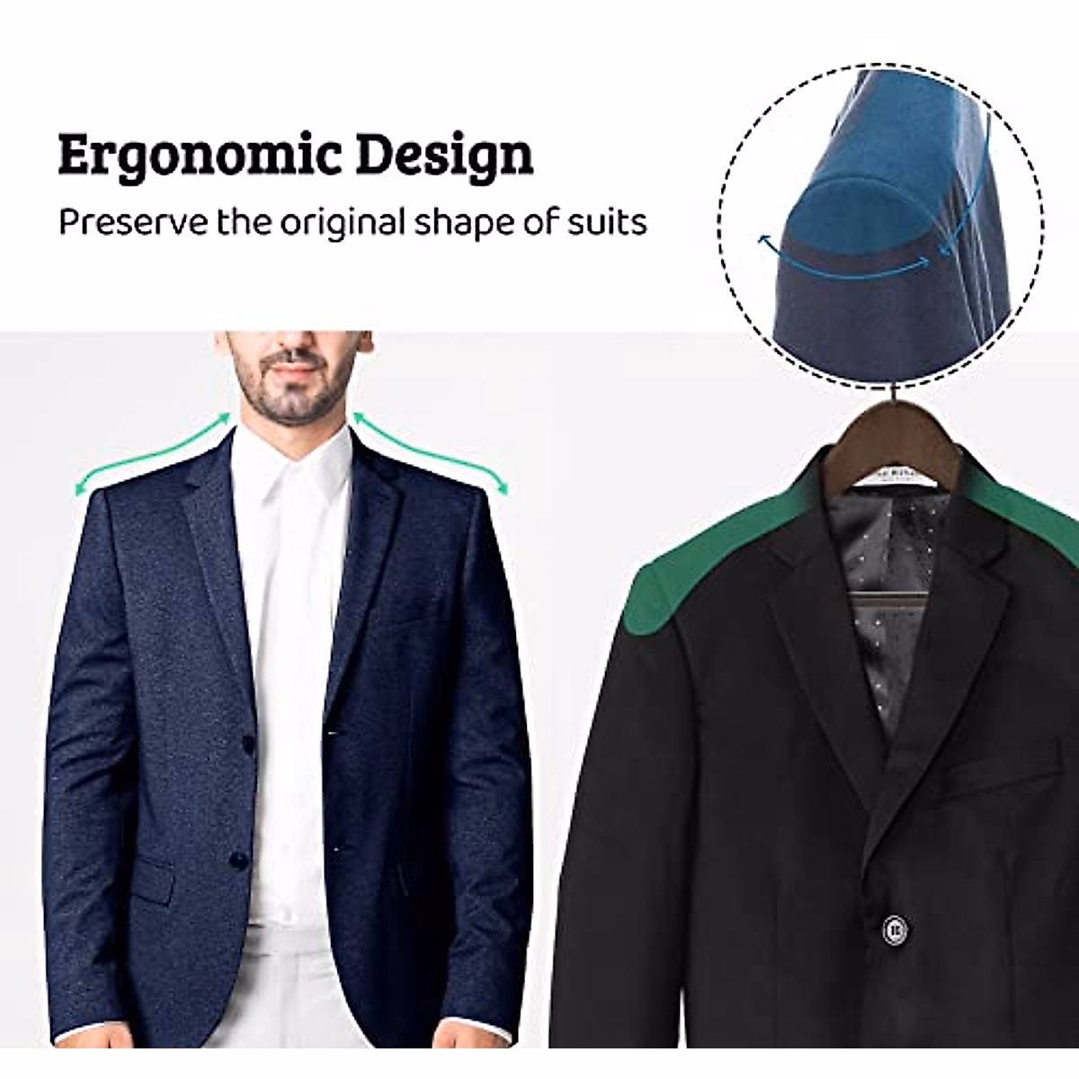 HOUÍSM 8Pack Wooden Coat Hangers Extra Wide Shoulder Wooden Suit Hangers with Non Slip Pants Bar, High-Grade Selected Lotus Wood Hangers for Business Outfit, Formal Dress, Heavy Jackets