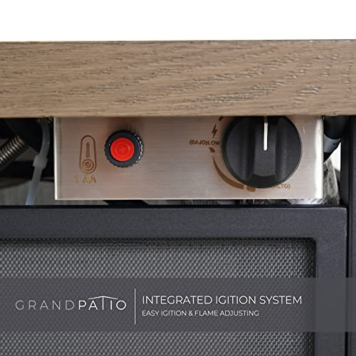 Grand Patio 29 Inch Propane fire Pit,Outdoor fire Pit All-Weather Wood Grain Square Stainless Steel smokeless firepit Table with Sling Base, Light Brown Tabletop/Square