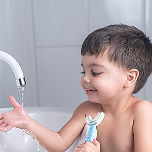 PUREVACY Kids U Shaped Toothbrush for 2-8 Years Old, 4 Pack Blue Food-Grade Silicon All Around U Shape Toothbrush, Funny Full Mouth Toothbrush for Kids with Soft Bristles and Ergonomic Handle