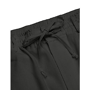 COOFANDY Men's Linen Cotton Pants Drawstring Waist Modern Waistband Trousers Dark Grey