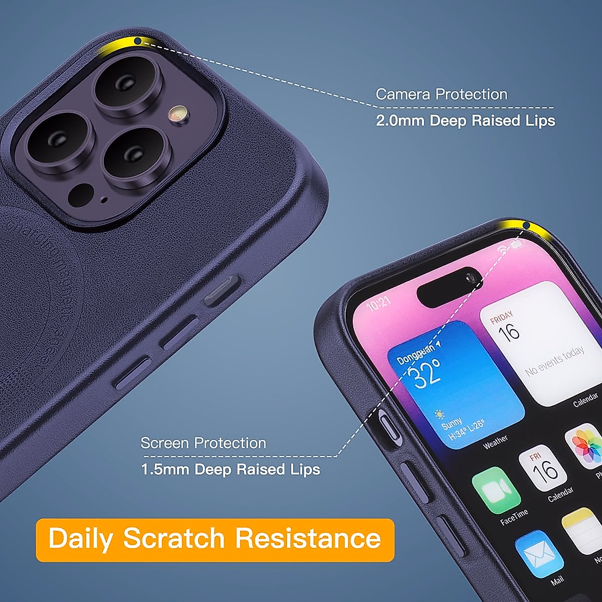 THMEIRA Compatible with iPhone 14 Pro Max Leather Case [ Compatible with MagSafe ] with Magnetic Wallet Card Holder [ PU Leather ] [ Slim Fit ] with Tempered Glass Screen Protector - Ink