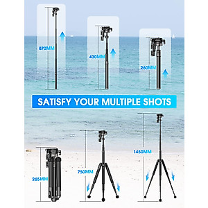 ULANZI MT-63 Mini Phone Tripod, 57" Portable Foldable Aluminum Alloy Extendable Camera Tripod with 2 in 1 Phone Clip, 360° Ball Head Travel Lightweight Tripod for iPhone DSLR Camera Max Load 5KG/11LBS