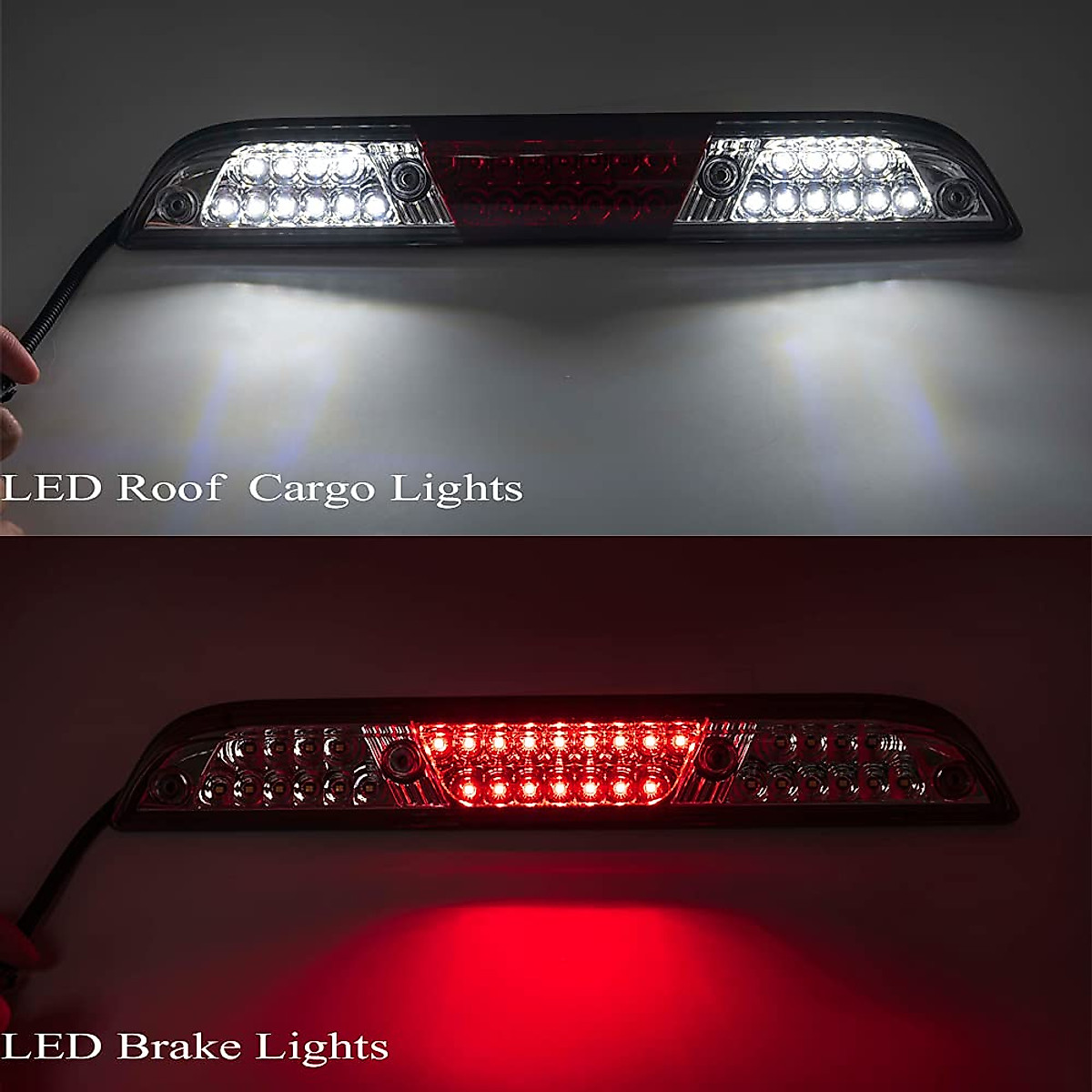 Clear Lens Red/white LED 3rd Third Brake Light for 2017-2021 Ford F-250 F-350 F-450 Super Duty with Strobe Feature Cargo/reverse lamp OEM High Mount Brake Lamp