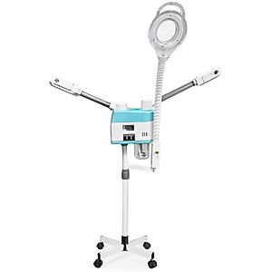 FLOLXNB Facial Steamer, Professional 3 in 1 Cool/Hot Mist Facial Steamer with 8X Magnifying LED Lamp, Face Steamer On Wheels for Salon Spa Beauty Skin Care