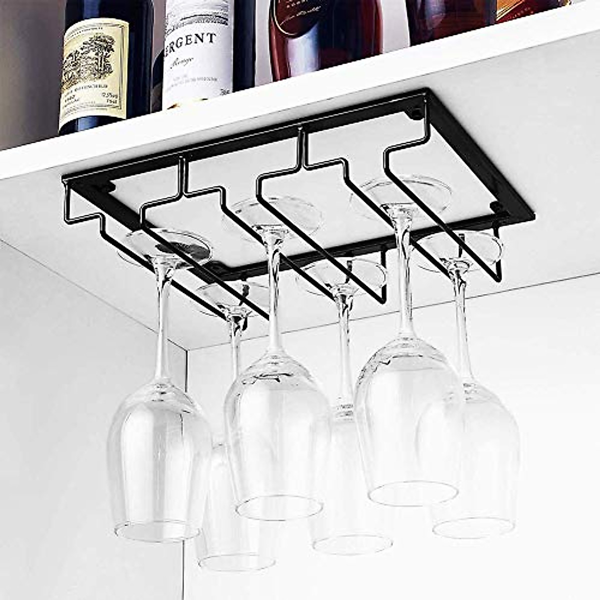 Wine Glass Rack under Cabinet Stemware Rack, Wine Glass Holder Organizer for Cabinet Kitchen Bar Glasses Storage Hanger(Gold)
