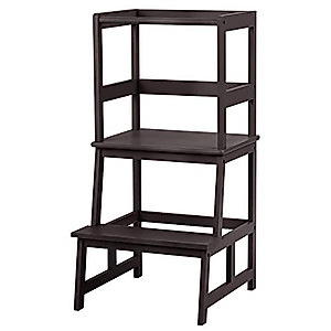 Costzon Kids Kitchen Step Stool with Safety Rail, Toddler Kitchen Stool w/Solid Bamboo Construction, Child Stand Helper for Kitchen Bathroom Living Room, Perfect for Toddler from 18-36 Months (Brown)