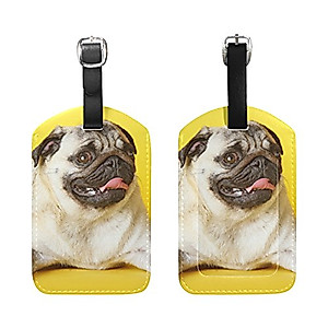 ALAZA Pug Dog Funny Luggage Tag PU Leather Bag Suitcases Label 2 Pieces Set