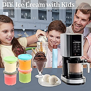 UXIVCKI 4 Pcs Ice Cream Pint Containers Replacement with Silicone Lid, Compatible with NC301 NC300 NC299AMZ Ice Cream Maker, Yogurt and Soup, Airtight & Dishwasher Safe