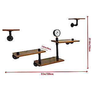 Sinsloto Retro Industrial Pipe Shelves Rustic Wood Ladder Shelf Wall Mounted Floating Shelves DIY Storage Shelving Set of 3 Bookshelf Bookcase