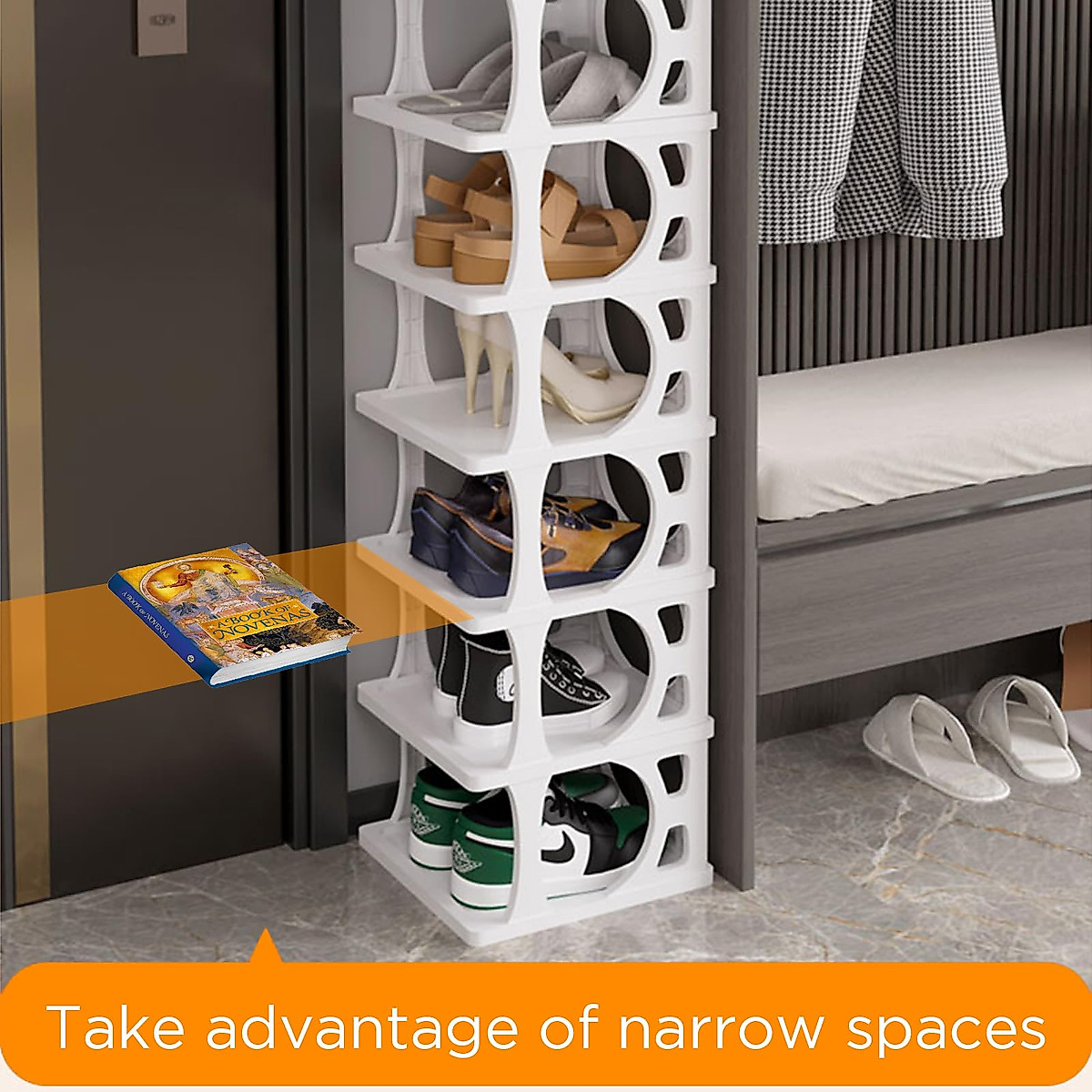 Jollebone Upgraded 14 Tier Shoe Storage, Flexible Combination Shoe Rack, Stackable Shoe Organizer for Closet Plastic Vertical Shoe Holder for Entryway Space Saving Narrow Shoe Cabinet (Black)