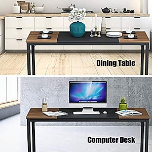 Tangkula 63 Inches Home Office Computer Desk, Large Writing Study Table, Computer Workstation with Solid Metal Frame for Home Office Bedroom, Dining Table (Black & Brown)