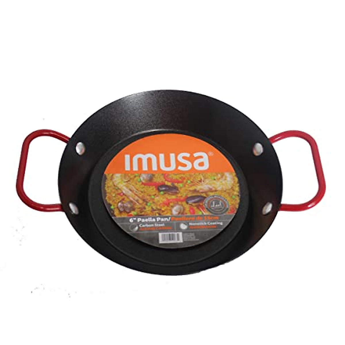 IMUSA USA Paella Pan, 6", Black with Red Handles