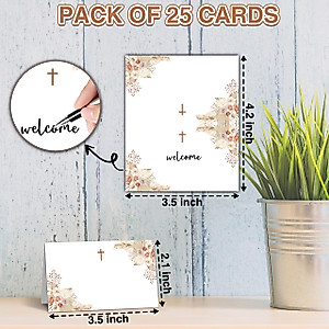 Bohemia Baptism Table Place Cards - 25PCS Tent Cards - Pampas Grass Food Labels - First Holy Communion Name Cards for Table Setting - Baptism Prayer for Baby Table Card - Scored for Easy Folding -20