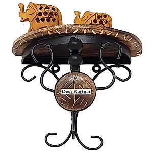 Desi Karigar Beautiful Wood & Wrought Iron Small Wall Bracket/Wall Shelves