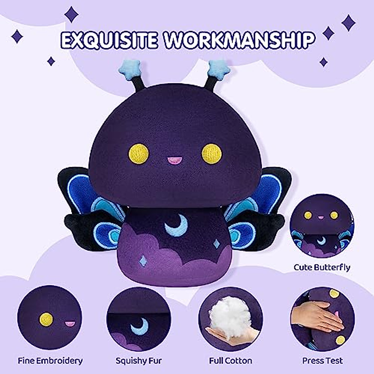 Mewaii 8 Inch Mushroom Plush, Dragonfly Plush Pillow Soft Plushies Squishy Pillow, Cute Starry Dragonfly Stuffed Animals Kawaii Plush Toys Decoration Gift for Girls Boys