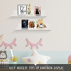 2 Packs 16 in Clear Wall Floating Bookshelves Shelf Organizer Toys Display Collection Wall Bedroom Shelves for Kitchen Spice Rack Acrylic Invisible Bookshelf Home Wall Décor Photoes Ledge Space Saver