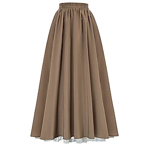 Scarlet Darkness Womens Maxi Skirt Victorian Renaissance High Waisted Double Layer Skirts Brown S