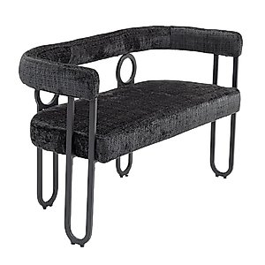 Lin-Utrend Small Loveseat Sofa, Comfy, Chenille Fabric Sofa with Metal Legs,Upholstered Love Seat Chairs for Living Room Dining Kitchen Office Studio (Black, Loveseat)