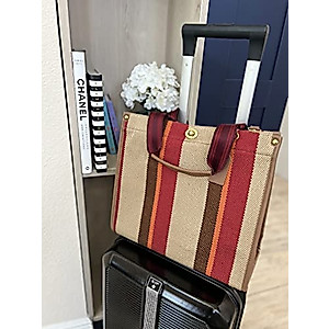 Womens Shoulder Bags - Casual Handbags - Strip Fashion Design - Bag for Travel, Office, School (Brown)