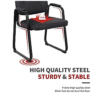 CLATINA Office Reception Guest Chair with Bonded Leather Padded Arm Rest Modern Style for Waiting Conference Room Black 4 Pack