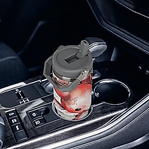 30oz Stainless Steel Insulated Tumbler with Flip Lid & Straw, Leakproof Travel Mug for Car, Ink Style Dragon Double Wall Vacuum Thermal Coffee Cup with Handle, Spill-Proof Design for Hot/Cold Drinks