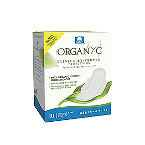 Organyc 100% Certified Organic Cotton Feminine Pads, Moderate Flow, 10 Count