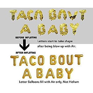 Taco Bout A Baby Gold Balloons Banner Mexican Fiesta Cactus Picado Banner Baby Shower First 1st Birthday Party Decorations Supplies Theme Boy or Girl Gender Reveal Fiesta Tattoos Stickers…