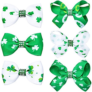 6 Pieces St. Patrick's Day Hair Bows Clips Barrettes Irish Green Shamrock Clover Hair Alligator Clips Ribbon Hair Bows Hairpin Accessories for Girls Kids Women St Patrick's Day Party Decorations