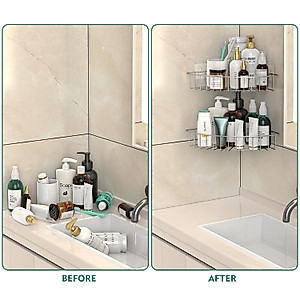 LBSUN 2-Pack Corner Shower Caddy, Bathroom Corner Shower Shelf, SUS304 Stainless Steel Wall Mounted Bathroom Shelf for Toilet, Bathroom, Dorm and Kitchen (Silver)