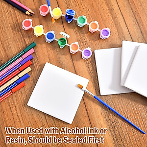 COYMOS 24 Pcs Ceramic Tiles for Crafts Ceramic Coasters for Crafts Blank White Unglazed Ceramic Tile for Painting, Alcohol Ink, Acrylic Pouring - DIY Coaster - Cork Backing Pads Included (4x4 inch)