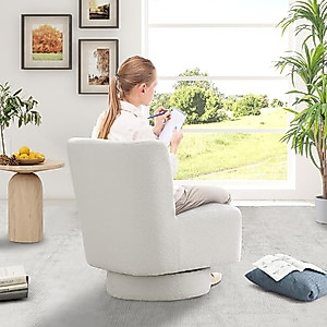 LLS Swivel Accent Sofa Chair with Lumbar Pillow, 360° Metal Base Boucle Fabric Upholstered Modern Barrel Sherpa Single Comfy Armless Couch for Living Room Bedroom Reading Lounge Corner, Ivory