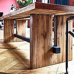 LAKIQ Farmhouse Solid Wood Brown Dining Table Minimalist Rectangle Kitchen Dining Table with Trestle Base Conference Table Desk for Dining Room Living Room-Table Only (55.1" L x 27.6" W x 29.5" H)