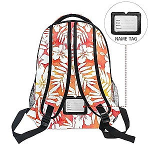 Sletend Student Backpack with Name Tag Slot Hibiscus Flower Palm Leaf Lightweight and Comfortable School Bag Laptop Backpack