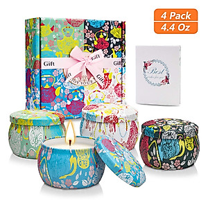 Scented Candles Gift Set, 4 Pack Birthday Gifts for Women 4.4oz Soy Wax Candles for Home Scented, Lavender Candle Set, 8% Essential Oil Aromatherapy Candle Gift for Stress Relief