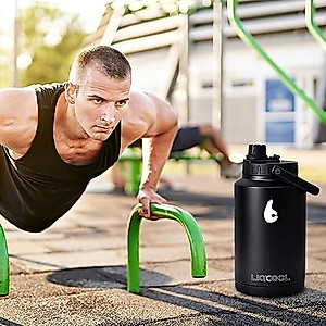 LiqCool 1 Gallon Water Jug, 128oz Insulated Water Bottle, Large Vacuum Gallon Stainless Steel Water Bottle With Handle, Wide Mouth Leak Proof Thermo Bottle for Outdoors Camping, Black