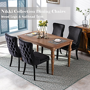 Black Velvet Dining Chairs Set of 4, Tufted Wingback Upholstered Dining Room Chairs with Solid Wood Legs, Mid Century Modern Dining Chair for Dining Room,Living Room,Kitchen(Black)