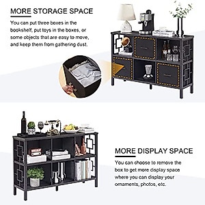 HOMISSUE 6 Cube Storage Organizer Shelf with 3 Storage Cube, Wood and Metal Cubby Bookcase,Horizontal Bookshelf,Multifunctional Metal Display Cabinet for Living Room and Office（Grey, 47 Inch）