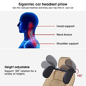 Car Headrest Pillow Road Pal Headrest Car Booster Seat Pillow, U Shape Car Travel Pillow Car Head Neck Support for Kids and Adults