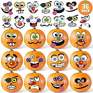 36 Pack Halloween Pumpkin Decorating Stickers Mini Make 36 Small Pumpkin Face Stickers for Halloween Kids Toddlers Party Favors Halloween Treats Stickers Gifts 18 Sheets